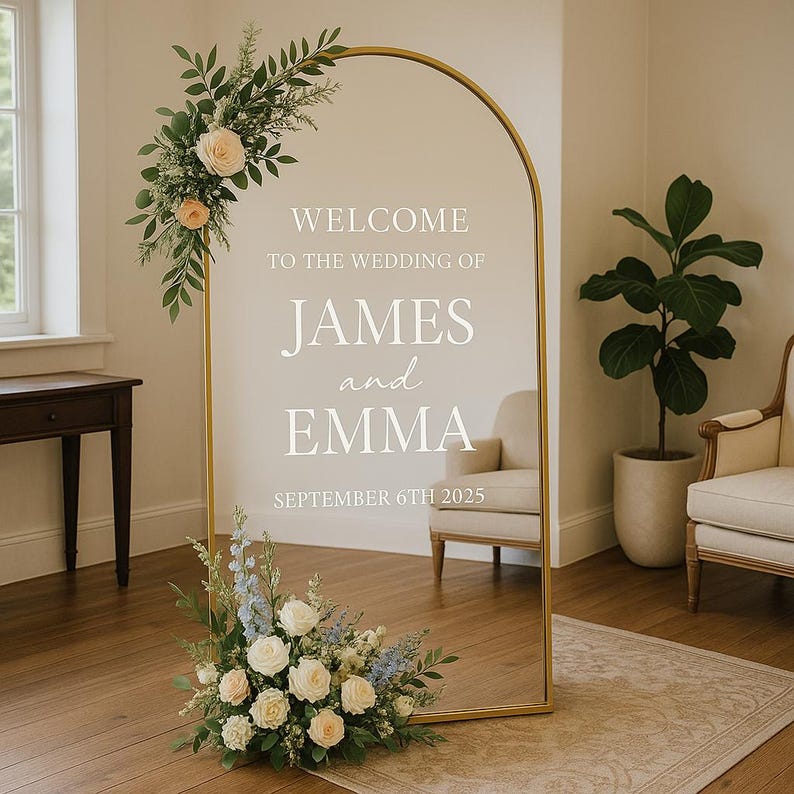 Personalised Wedding Mirror Decal | Custom Welcome Sign Sticker ...
