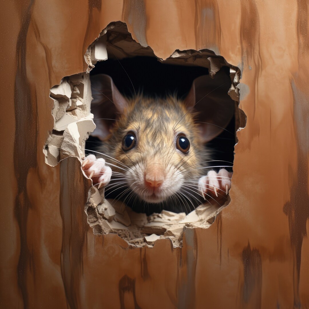 Mouse Hole 3D Wall Sticker - Lifelike Brown Mouse Peeking Out of ...