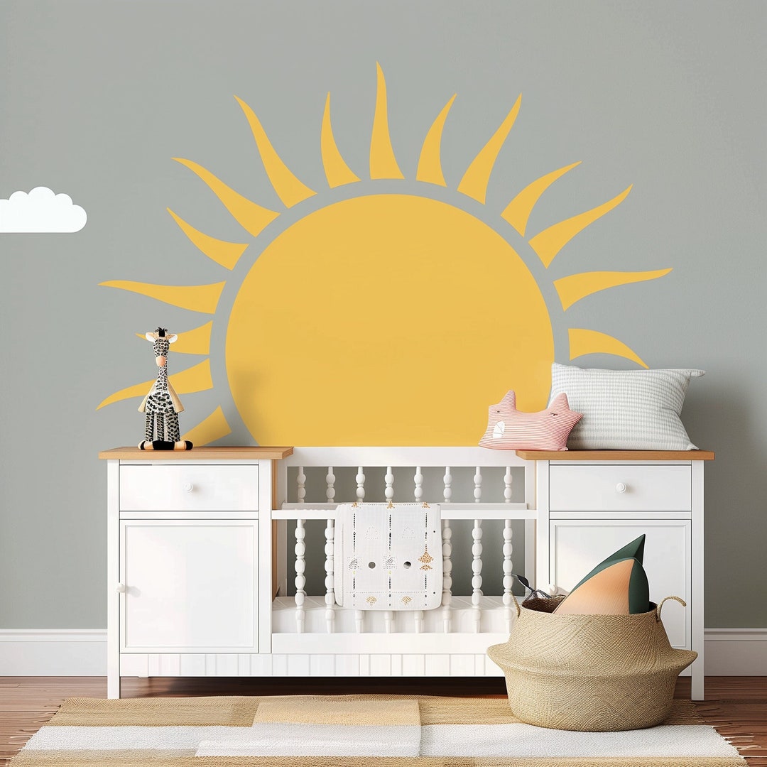 Large Half Sun Wall Decal | Cheerful Nursery Wall Art Sticker | Kids ...