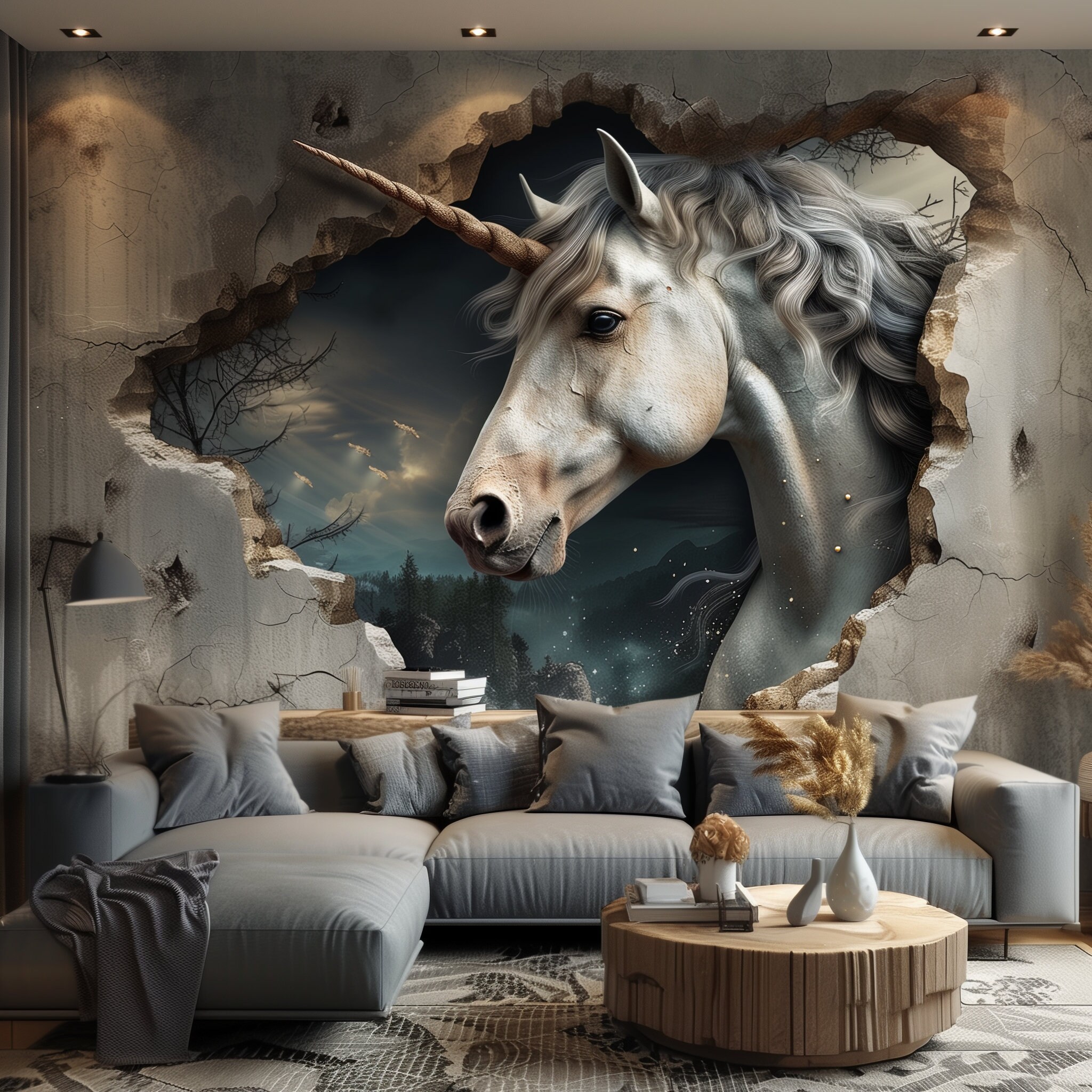Mystical 3D Unicorn Wall Decal Sticker - Enchanted Forest Fantasy Decor ...