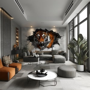 Realistic 3D Tiger Wall Decal - Majestic Animal Sticker Breaking ...