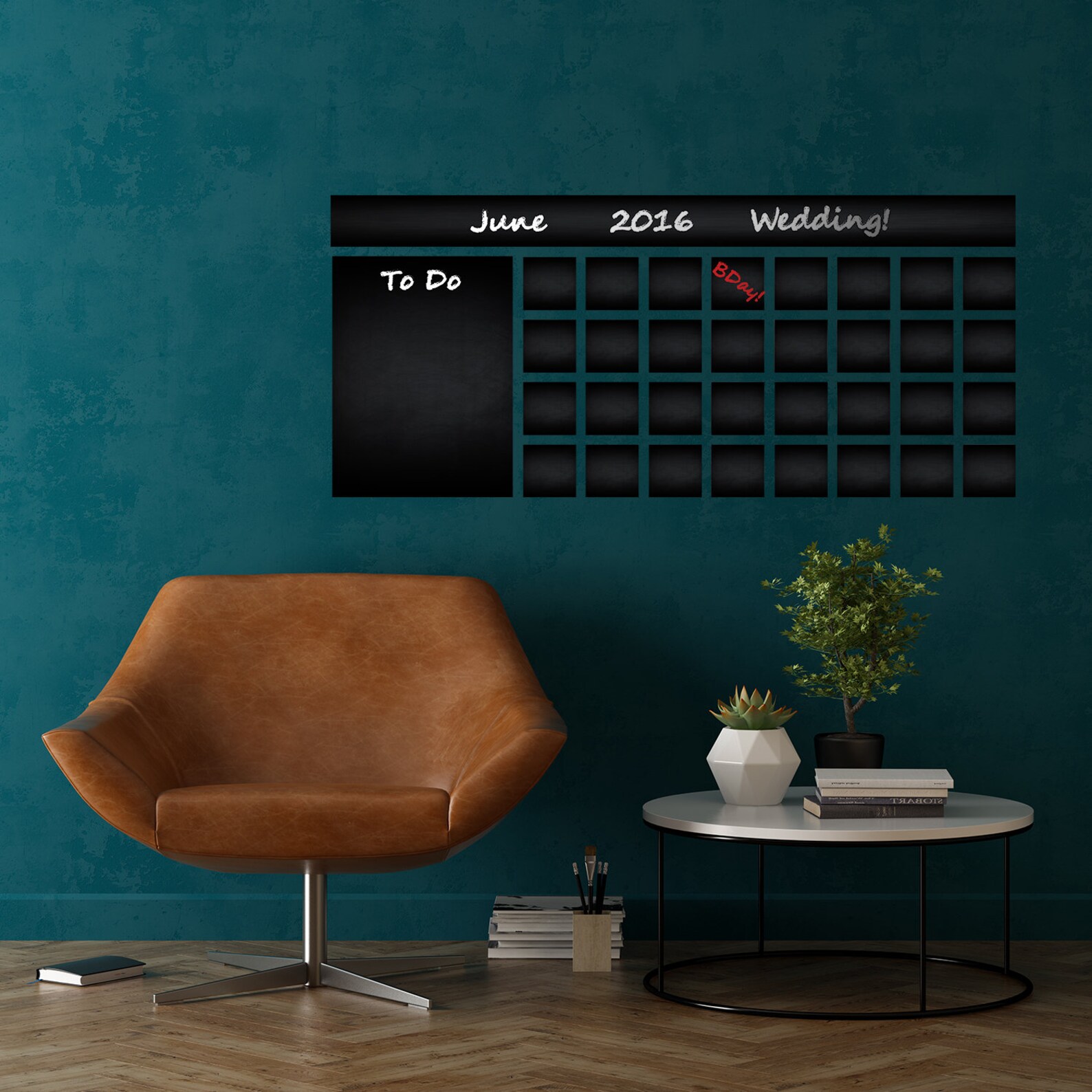 Office Calendar Chalkboard Vinyl Sticker - Editable Organizer Dry Erase ...