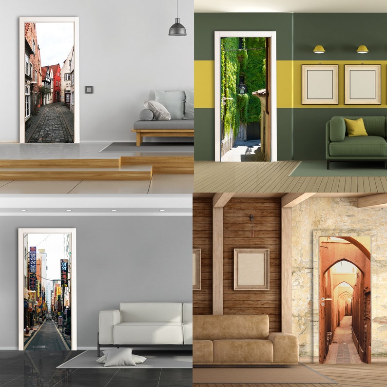 3d Door Cover Sticker Street Wallpaper Front Door Mural Wall - Etsy