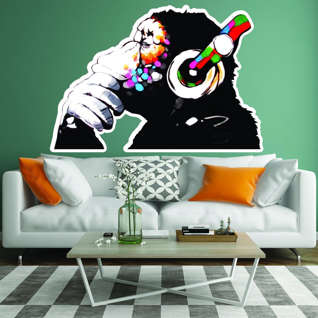 Banksy Thinking Monkey Sticker - Art Vinyl Street Dj Baksy Wall Decal ...