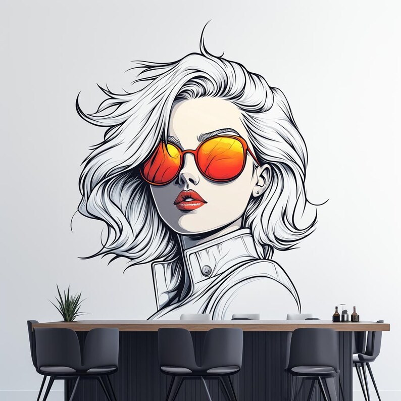 Stylish Woman Wall Decal | Pop Art Wall Sticker | Retro Female Portrait ...