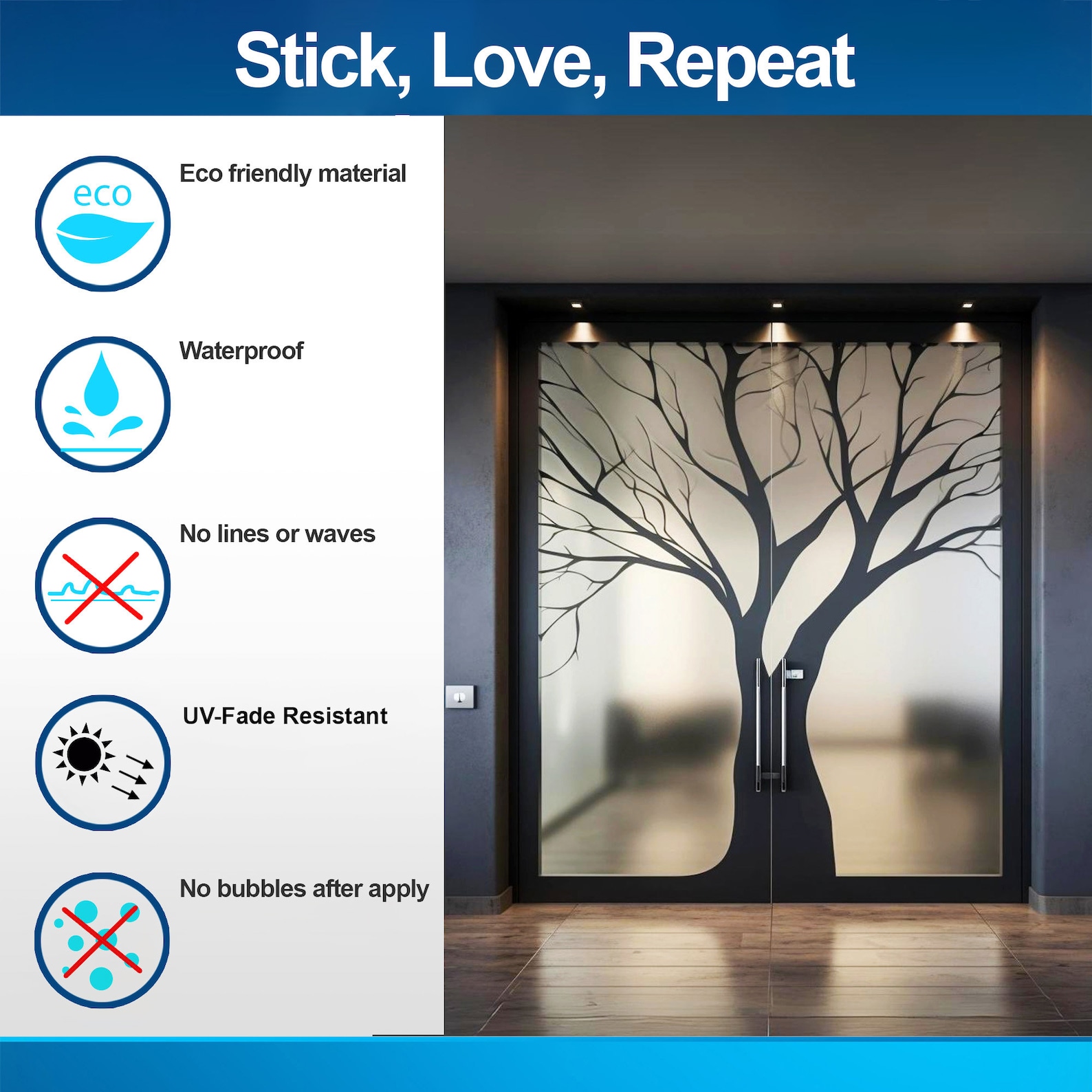 Frosted Black Tree Silhouette Decal for 2 Glass Door - Contemporary ...