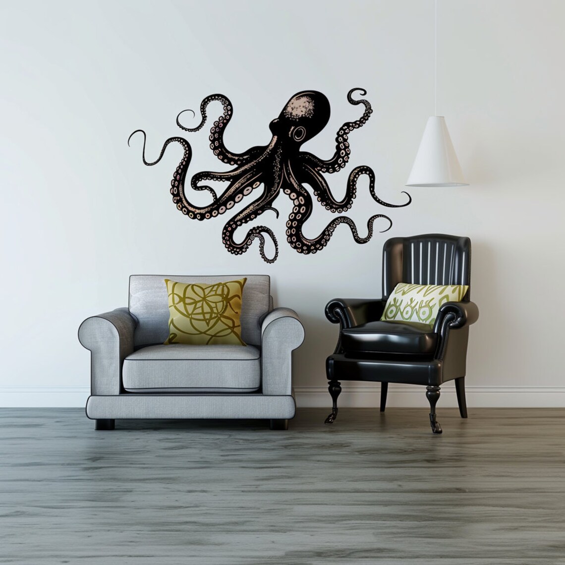Elegant Octopus Wall Sticker Decals | Detailed Nautical Wall Art ...