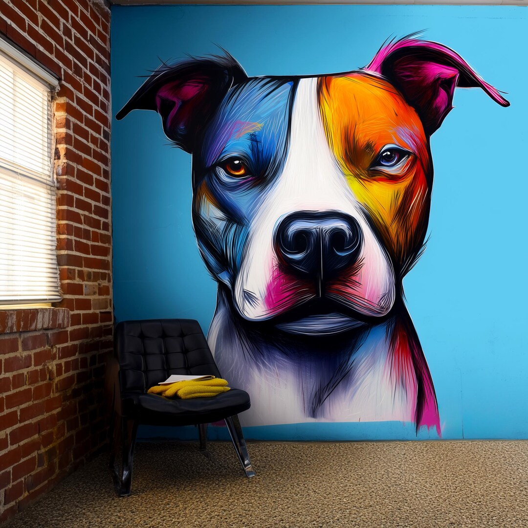 Colorful Pitbull Wall Decal | Modern Dog Art Mural | Bright Vinyl Dog ...