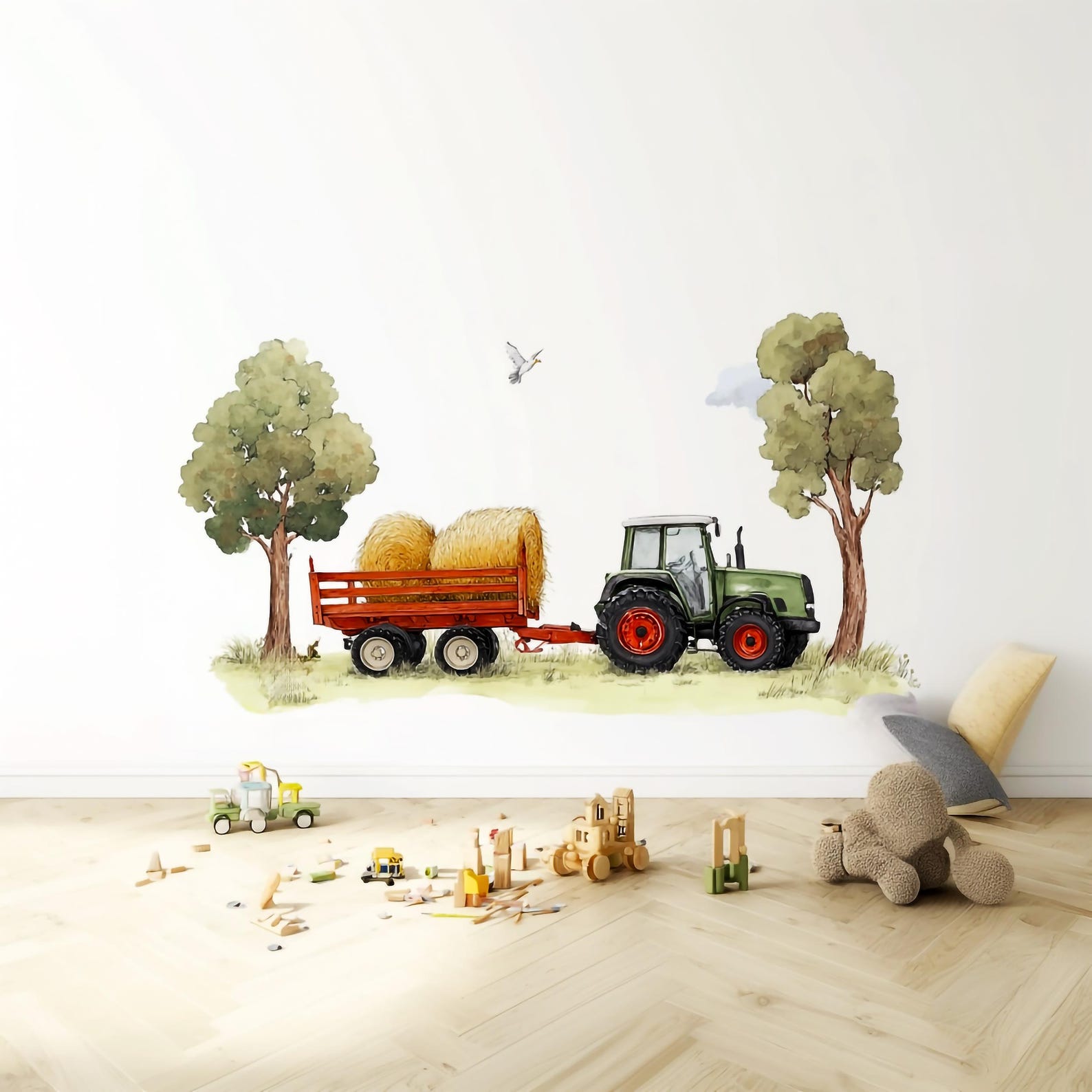 Farm Tractor Wall Decal | Hay Bales Farm Scene Wall Sticker | Nursery ...