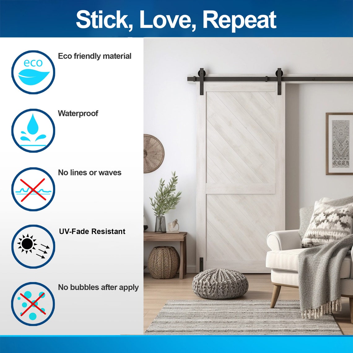 White Barn Door Wallpaper Decal - Rustic Light Wood Barn Door Cover ...
