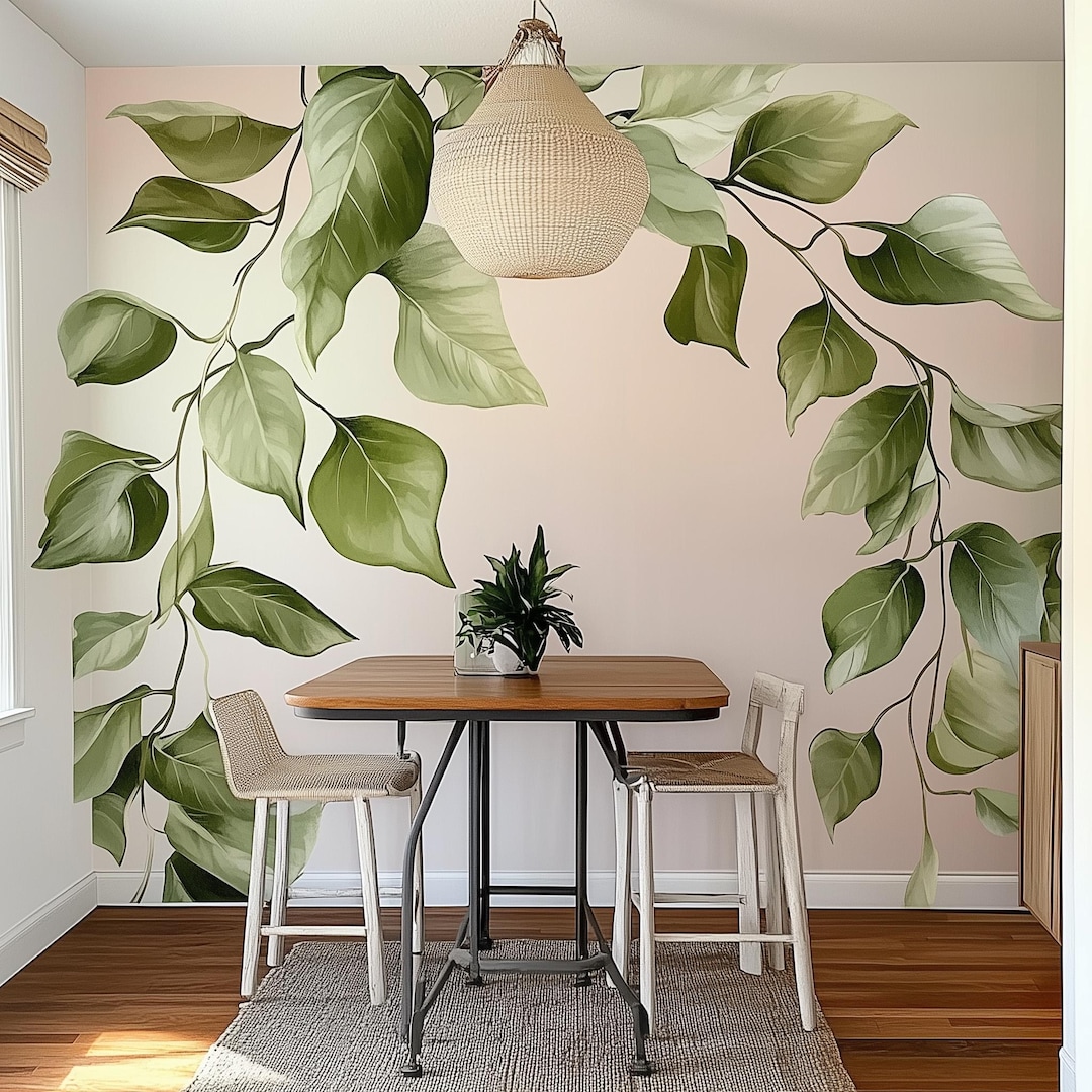 Cascading Leaf Wall Decal Sticker | Large Green Wall Art | Removable ...