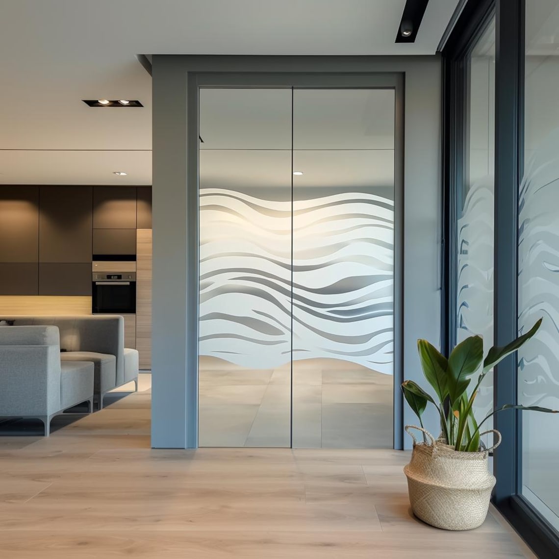 Frosted Glass Decal With Wave Design | Privacy Window Film | Etched ...