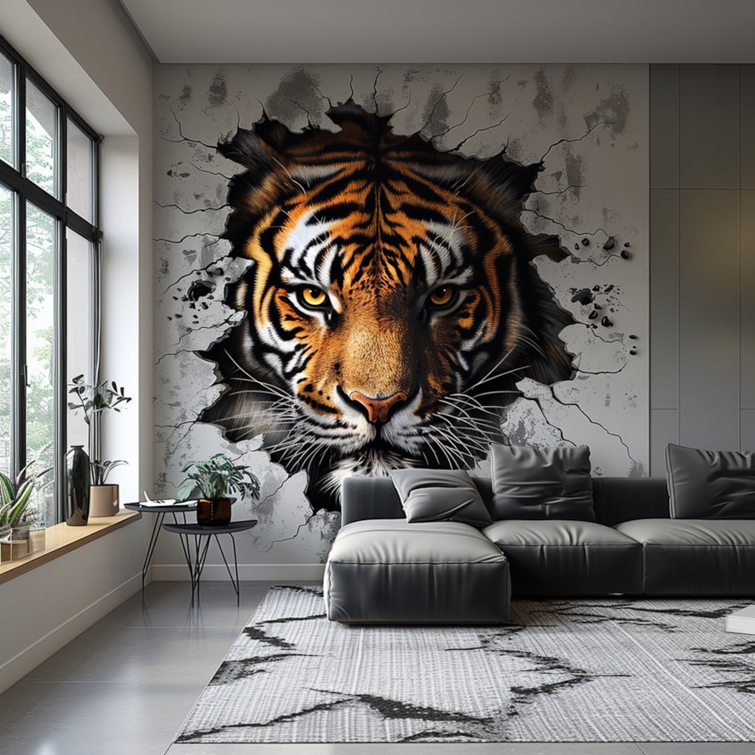 Realistic 3D Tiger Face Wall Decal - Fierce and Majestic Tiger Sticker ...