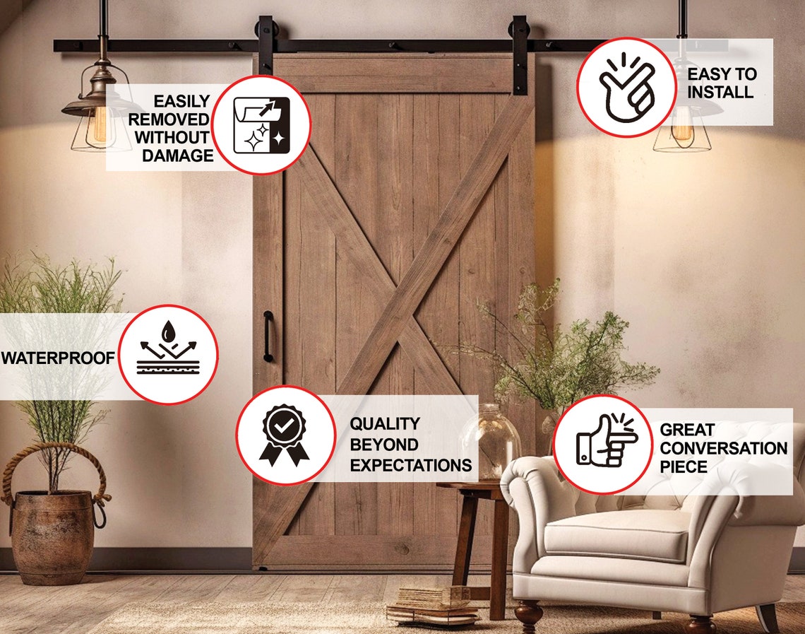 Barn Door Wallpaper Sticker - Brown Rustic Wood Barn Door Cover Decal ...