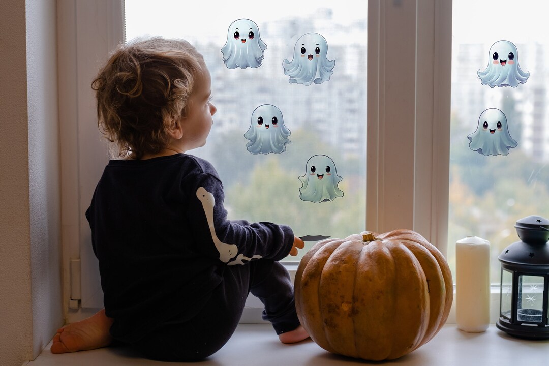 12x Frosted Ghost Window Sticker Set - Etched Halloween Cute Ghosted ...