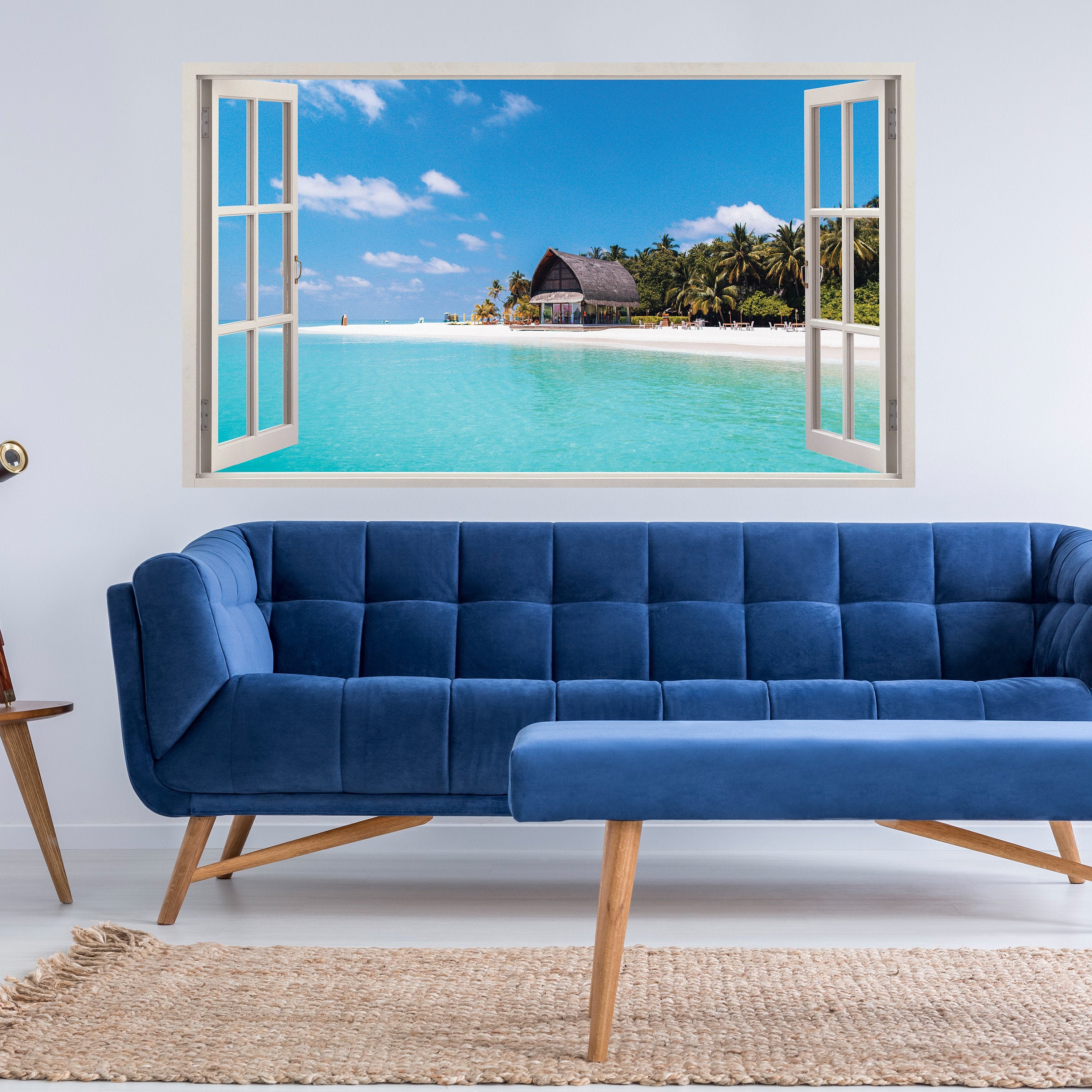 3d Window Beach View Wall Sticker - Removable Bedroom Ocean Scene Vinyl ...