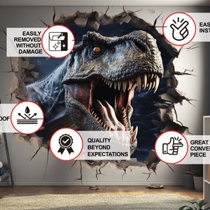 3D Dinosaurs Art Wall Sticker - Vinyl Decor With Broken Illusion Effect ...
