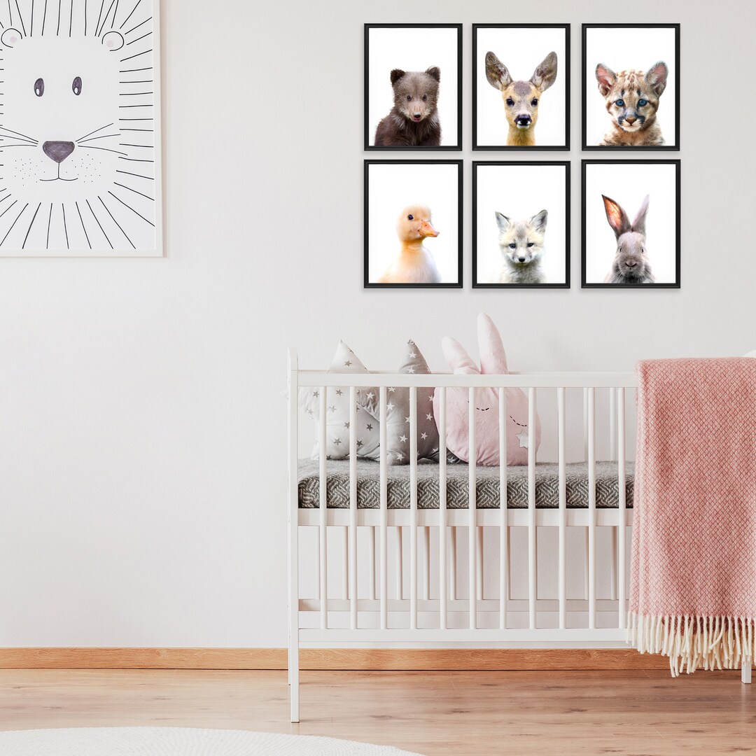 6x Baby Animals Posters Set Nursery Kids Room Decor Cute Animal Wall ...