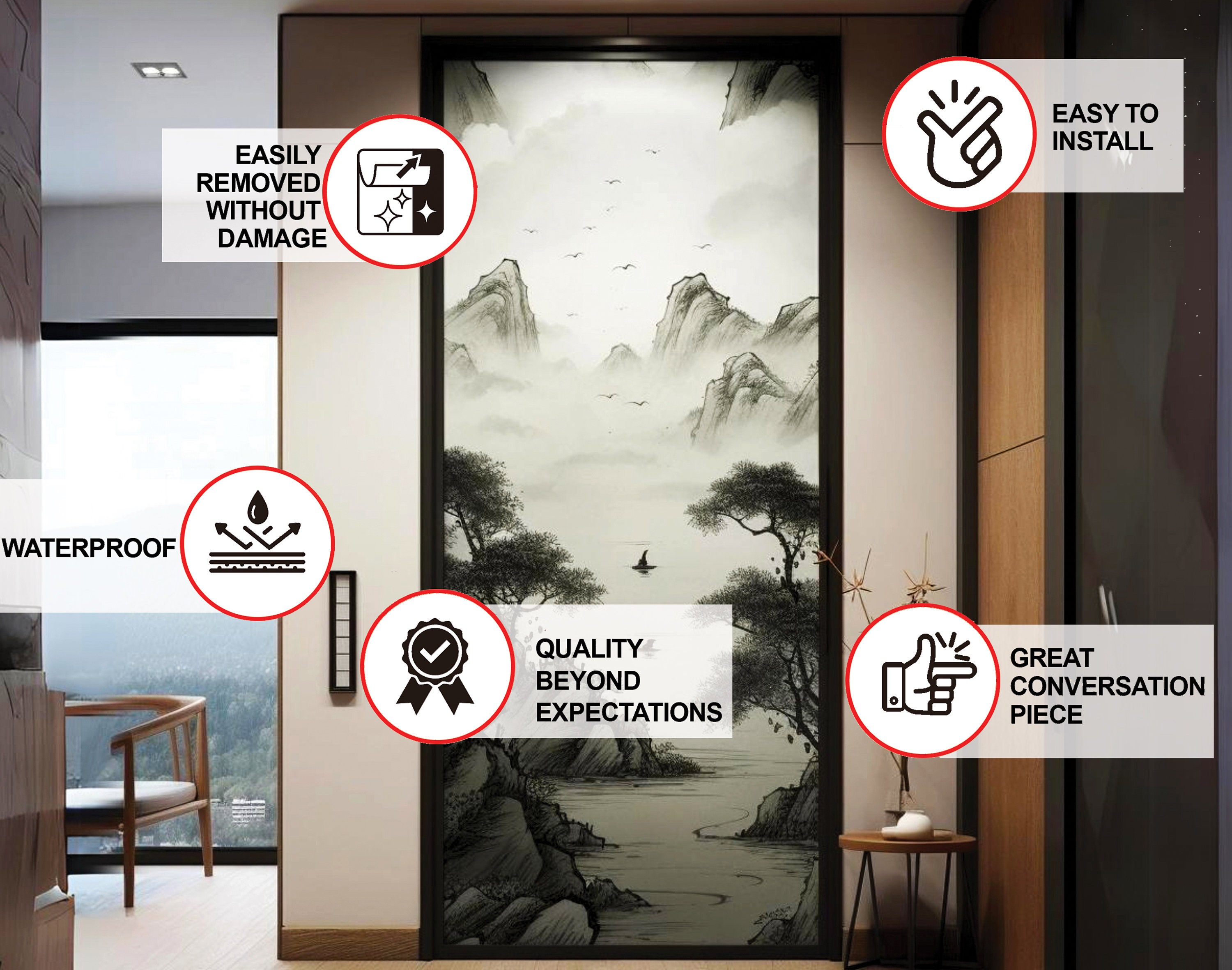 Contemporary Smoky Glass Door Sticker - Abstract Gradient Transparency ...