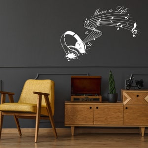 Music is Life Wall Sticker - Note Quote Gift Decor Art Vinyl Decal - Dj ...