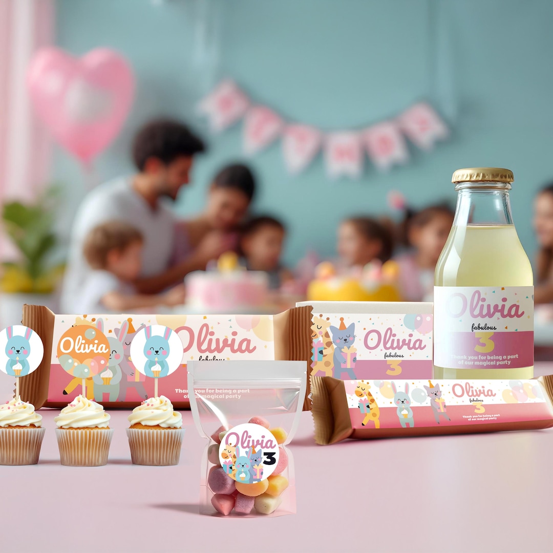 Personalized Kids Party Decal Set | Animal Theme Party Stickers ...