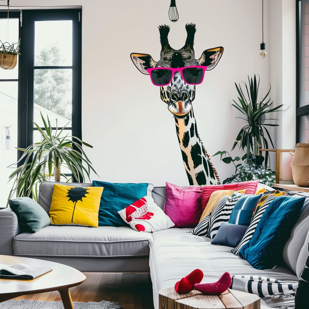 Playful Giraffe Wall Sticker With Pink Sunglasses | Fun Animal Art ...