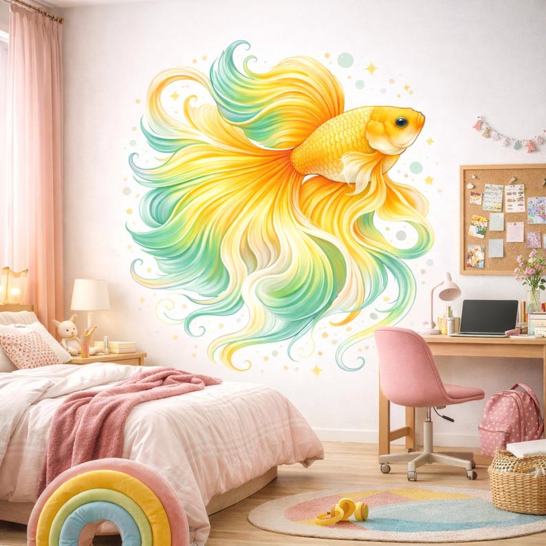 Colorful Betta Fish Decal | Tropical Goldfish Wall Art | Siamese ...
