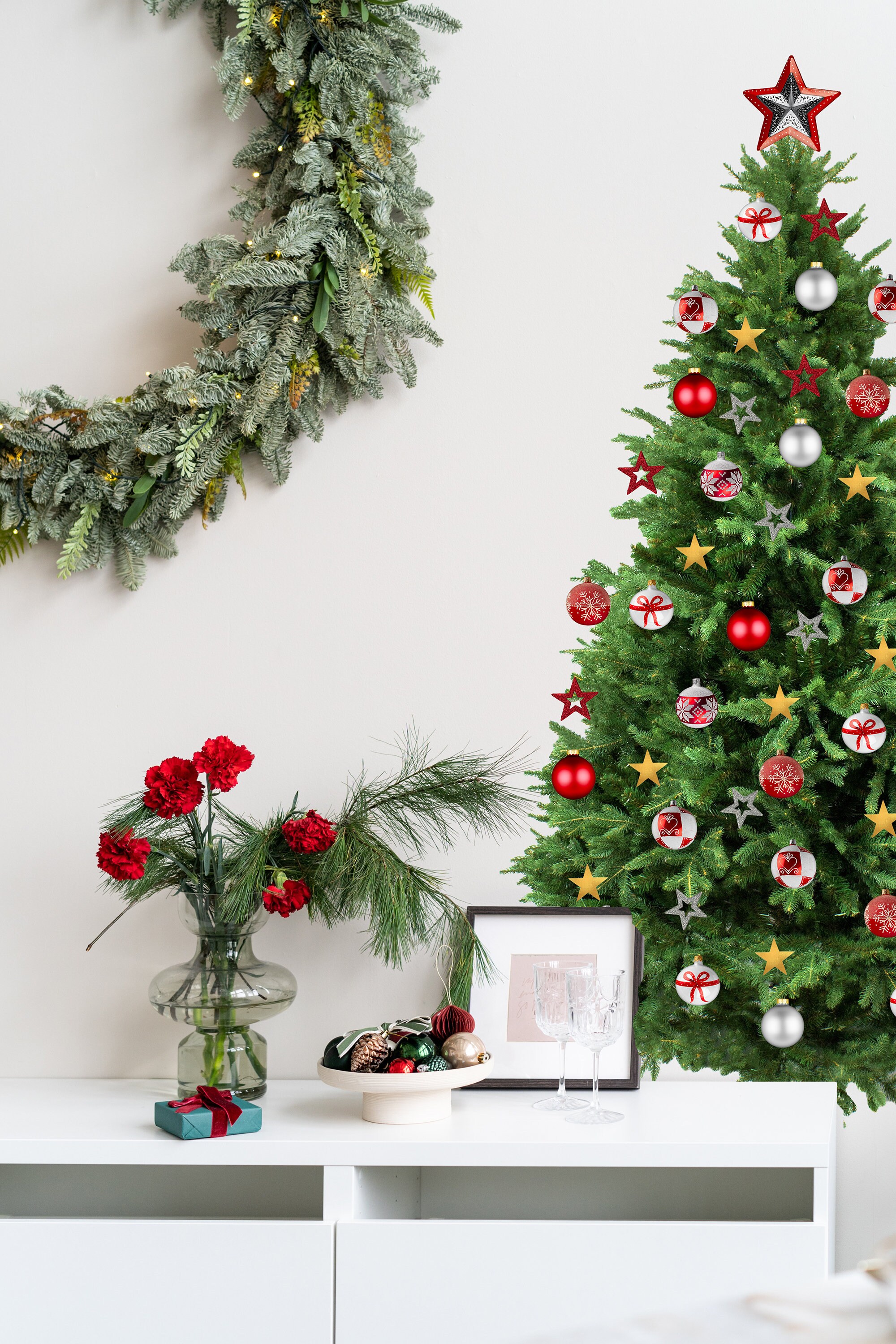 Christmas Tree Wall Vinyl Decal Large Pine Ornaments Sticker - Etsy