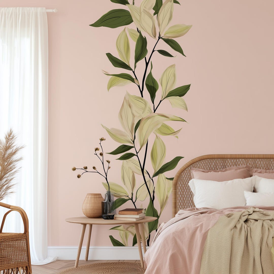 Tall Vine Leaf Wall Decal | No Background Botanical Sticker | Neutral ...