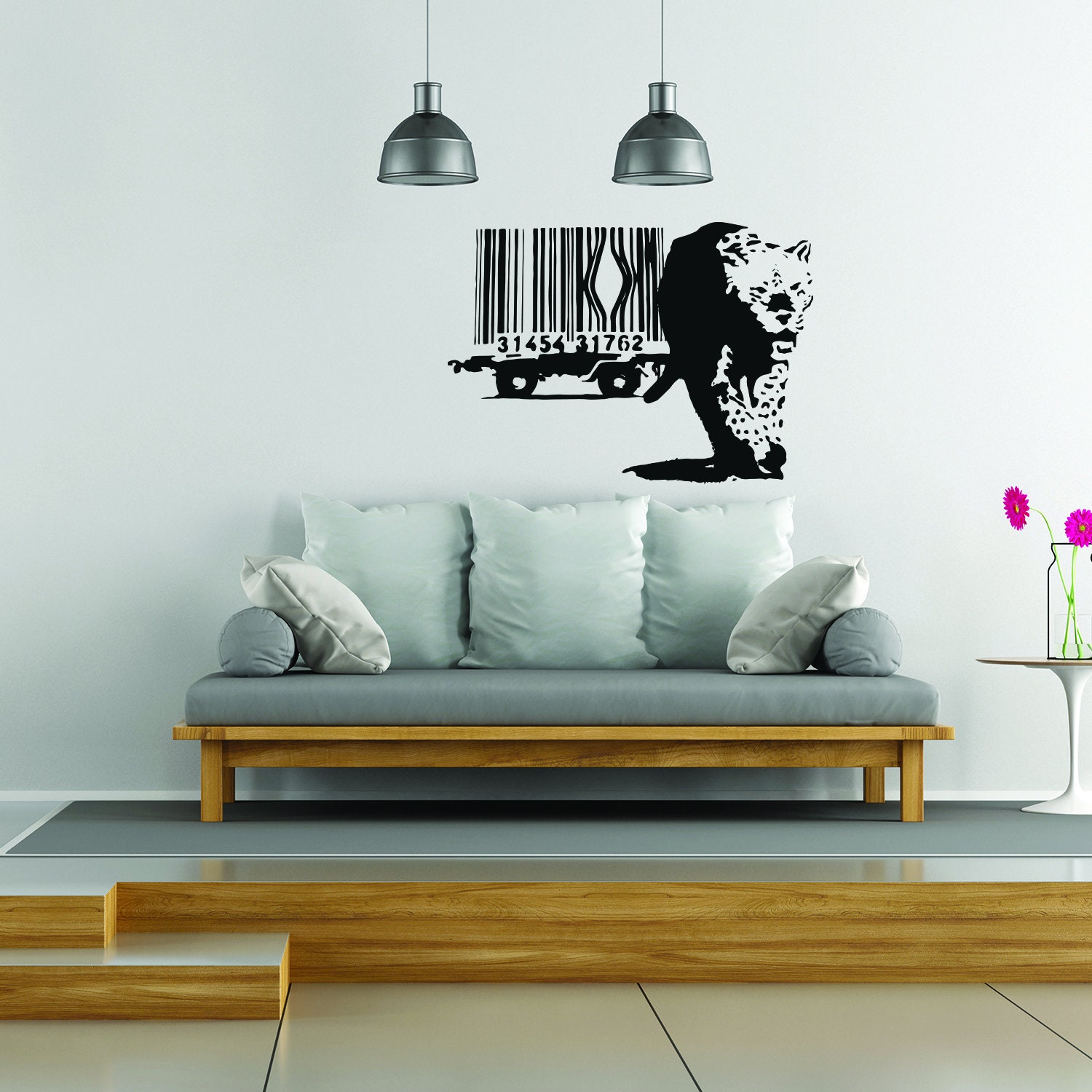 Banksy Leopard Barcode Wall Sticker - Art Home Decor Diy Bar Code Mural ...