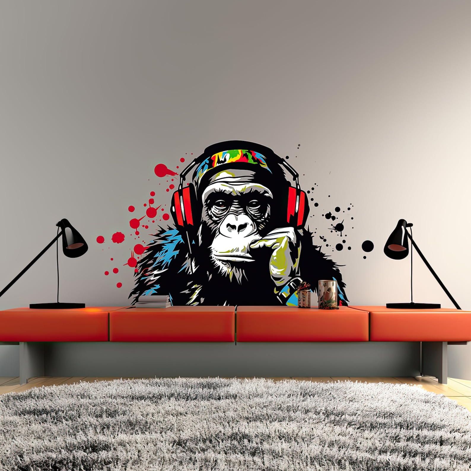 Wise Contemplative Ape With Tunes Wall Decal - Music-loving Primate ...