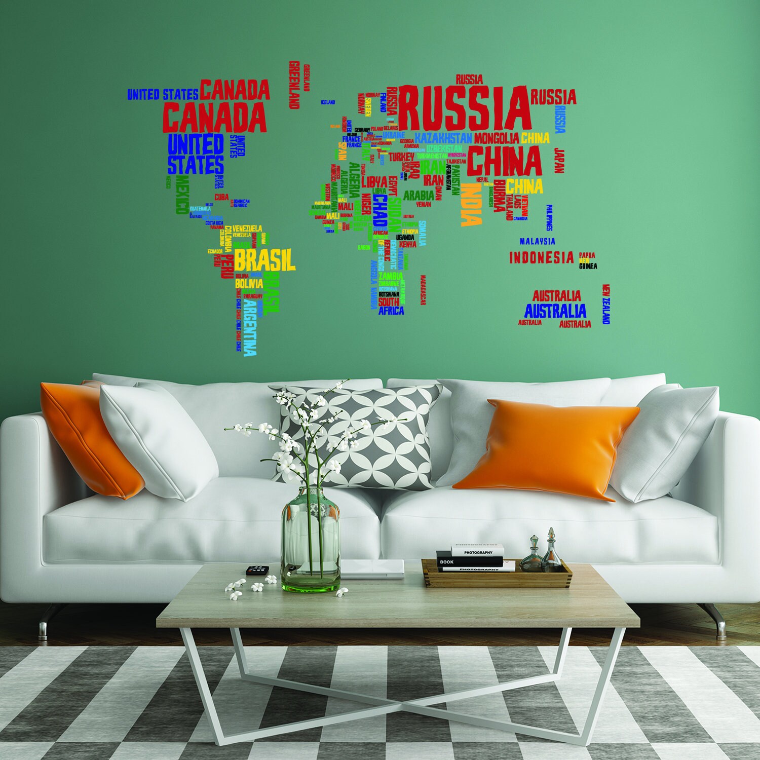 World Map Vinyl Wall Sticker - Country Name Word Kid Large Art Decor ...