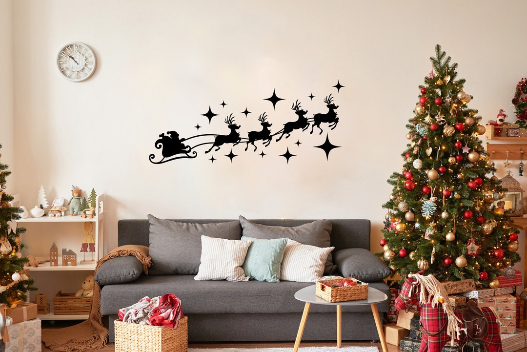 Santa Sleigh With Deers Window Decal - Christmas Silhouette Wall ...