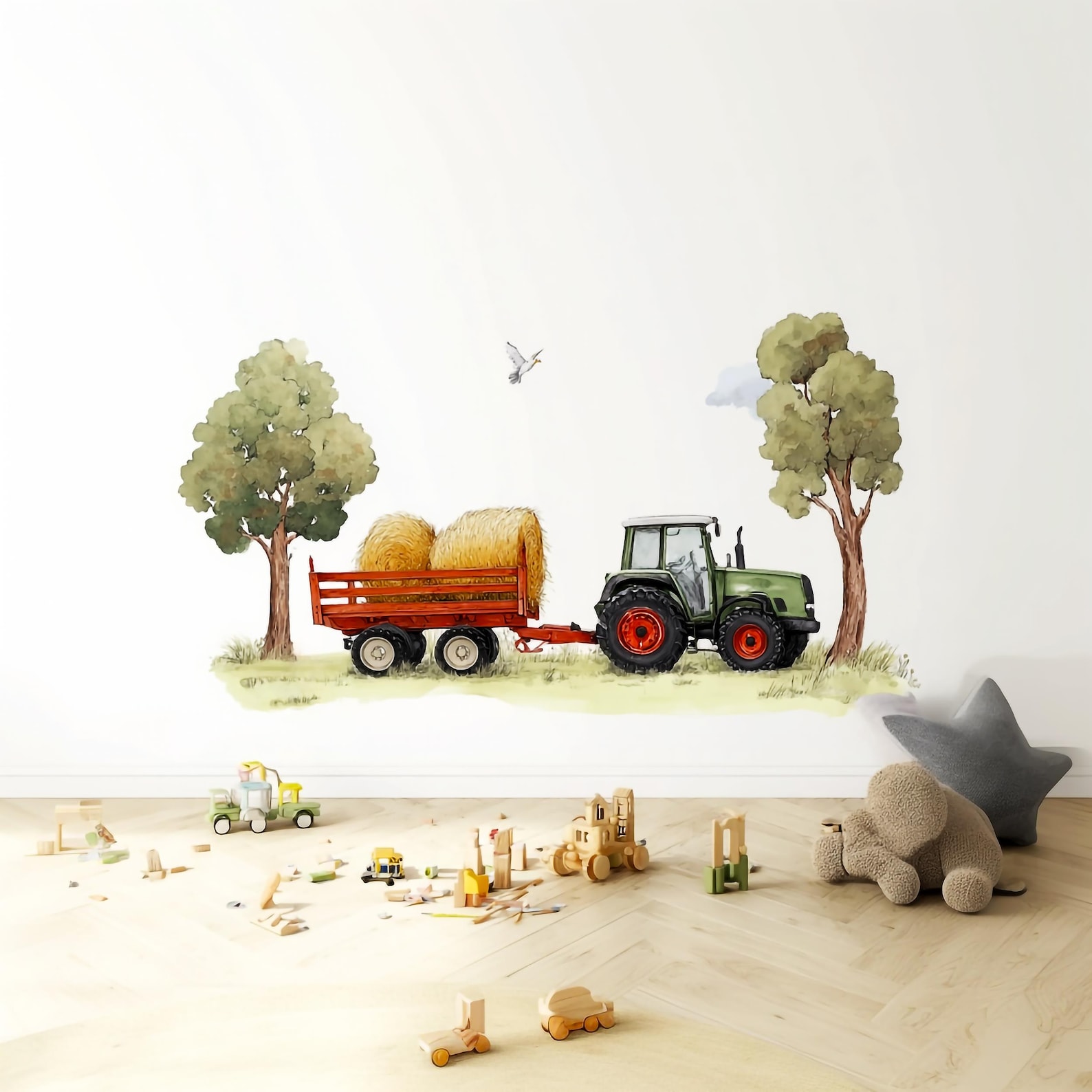 Farm Tractor Wall Decal | Hay Bales Farm Scene Wall Sticker | Nursery ...