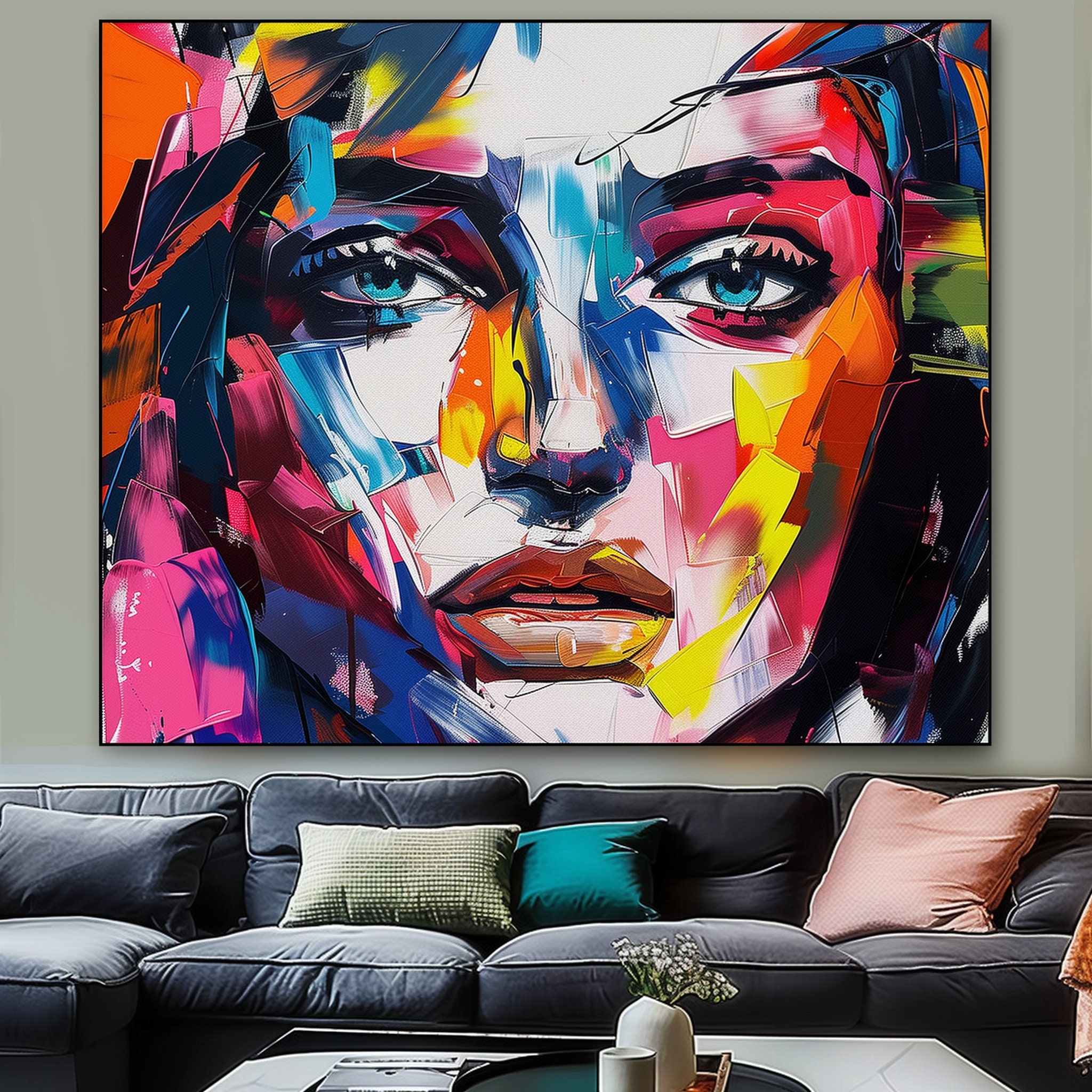 Vibrant Abstract Portrait Wall Art Canvas - Bold Colorful Womans Face ...
