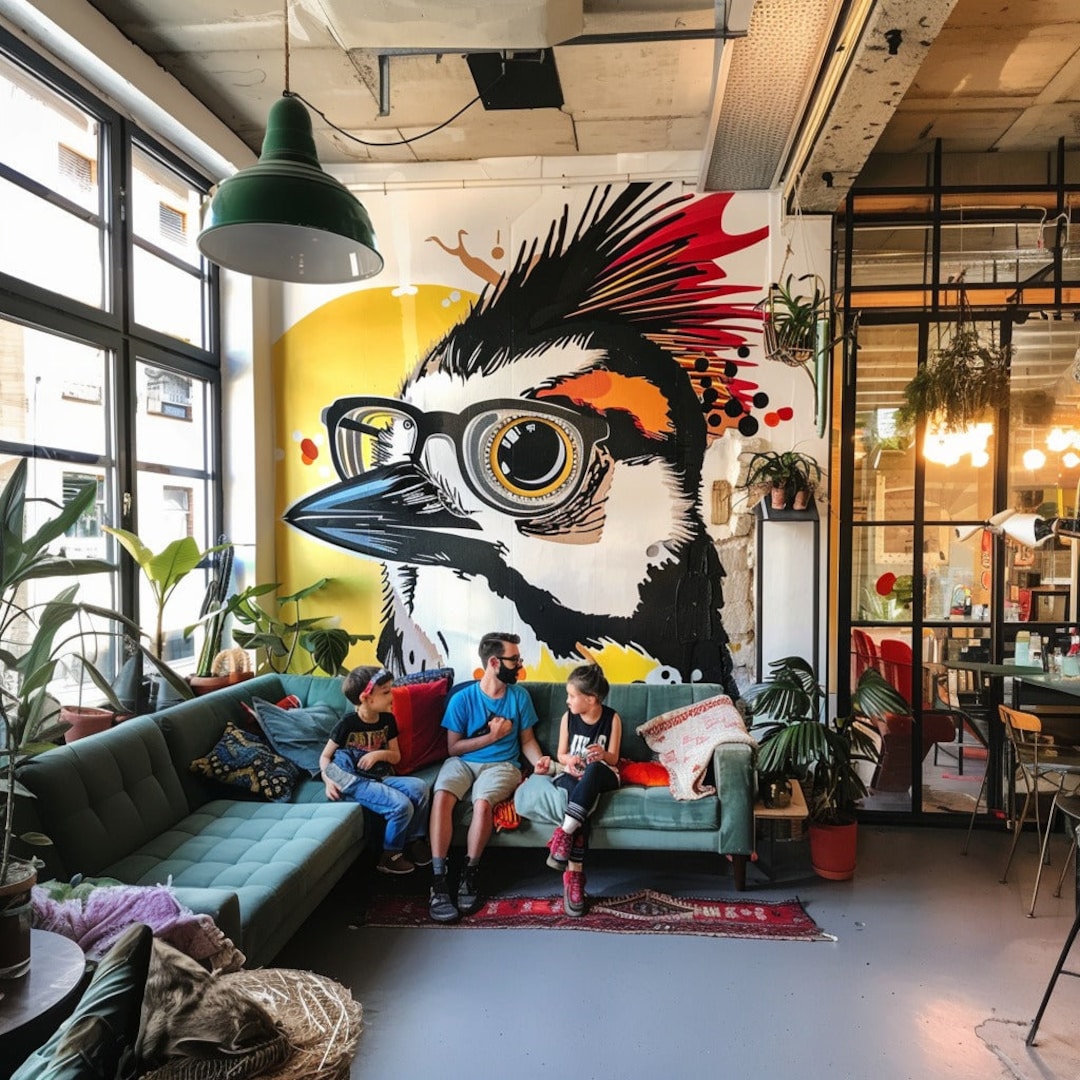 Huge Downy Woodpecker Bird Face in Glasses Wall Sticker Decals - Unique ...