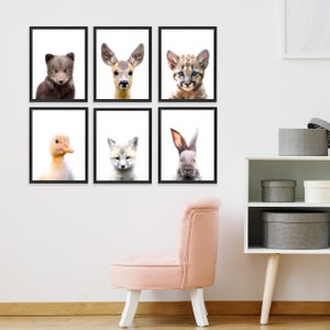 6x Baby Animals Posters Set - Nursery Kids Room Decor Cute Animal Wall ...