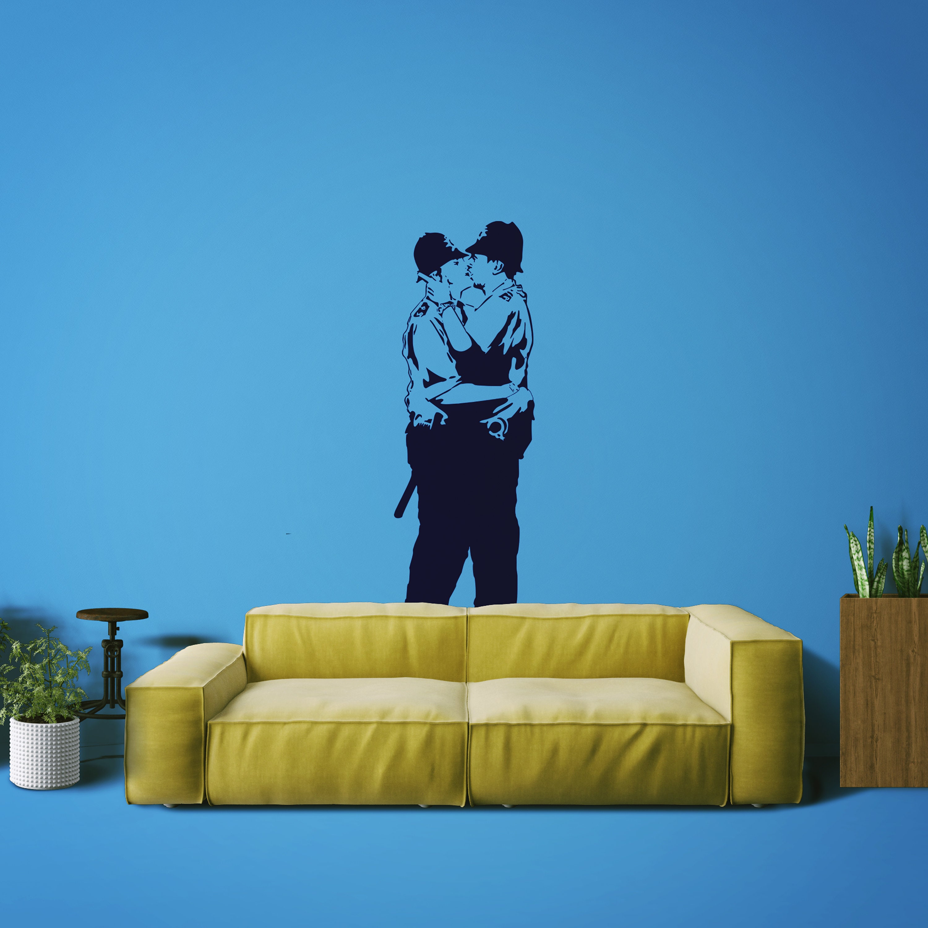 Banksy Police Kissing Wall Sticker - Street Art Peel and Stick Vinyl ...