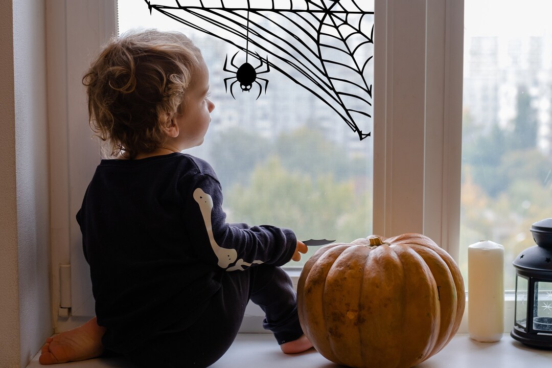 Halloween Spider Web Window Decal - Corner Glass Sticker - Spooky Wall ...