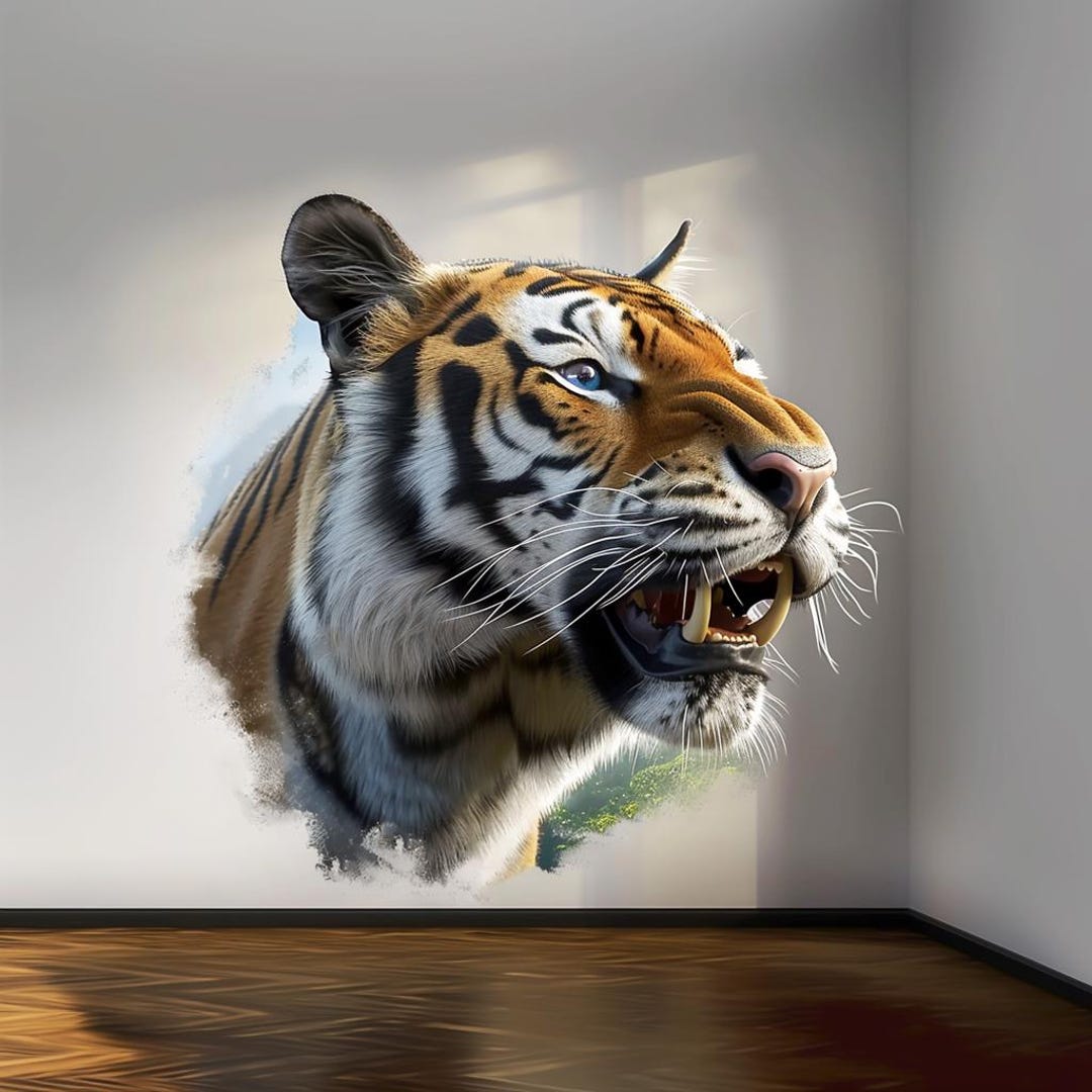 Photorealistic Tiger Wall Decal Sticker | Fierce Jungle Cat Art ...