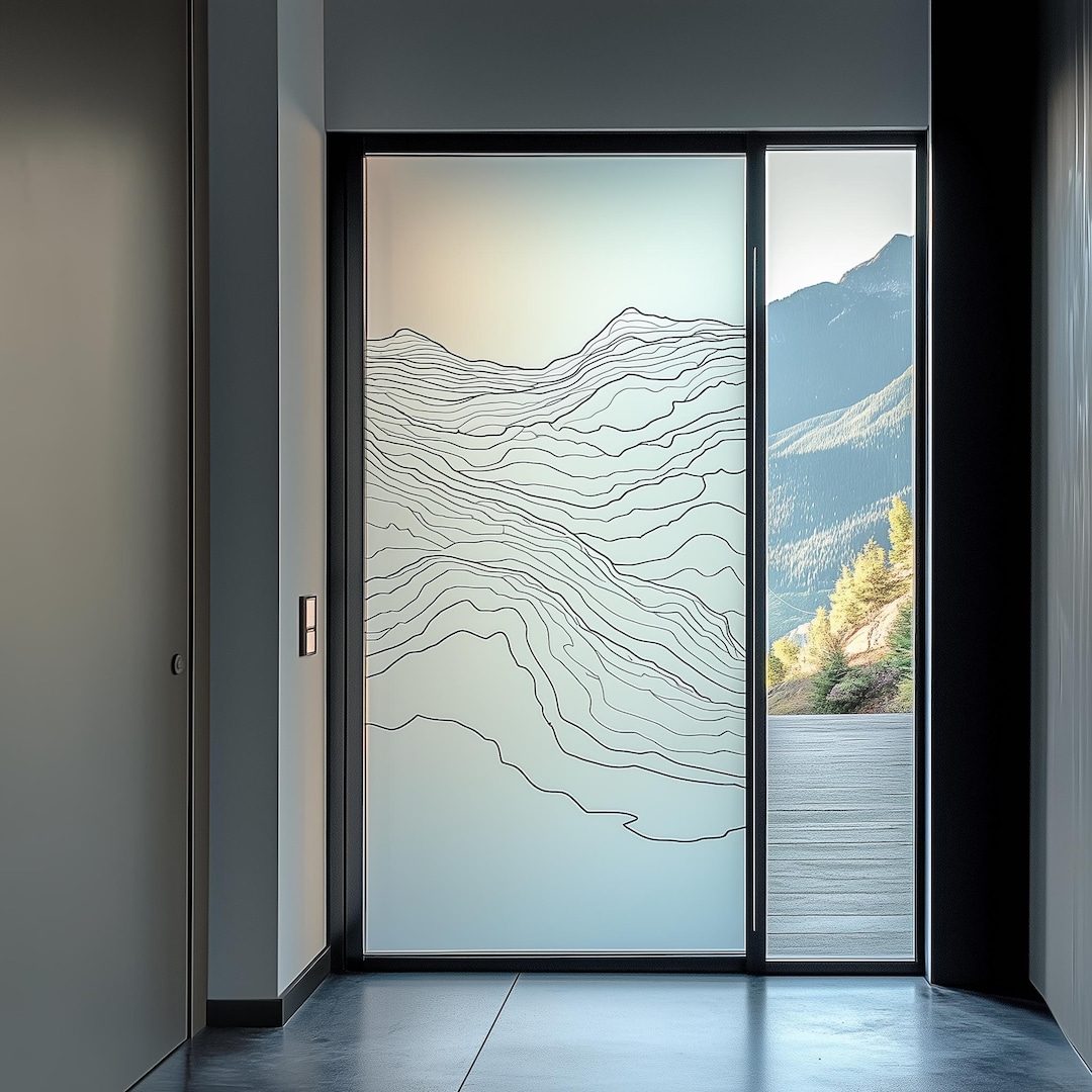 Custom Frosted Glass Door Decal | Topographic Line Design | Modern ...
