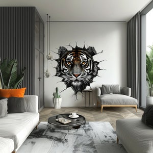 Realistic 3D Tiger Head Wall Decal - Tiger Breaking Through Wall ...