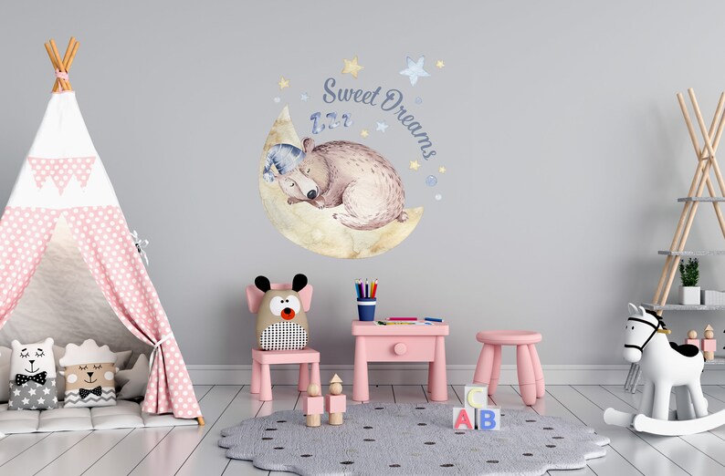 Cute Sleeping Animal Nursery Wall Sticker Sweet Dreams Cloud - Etsy