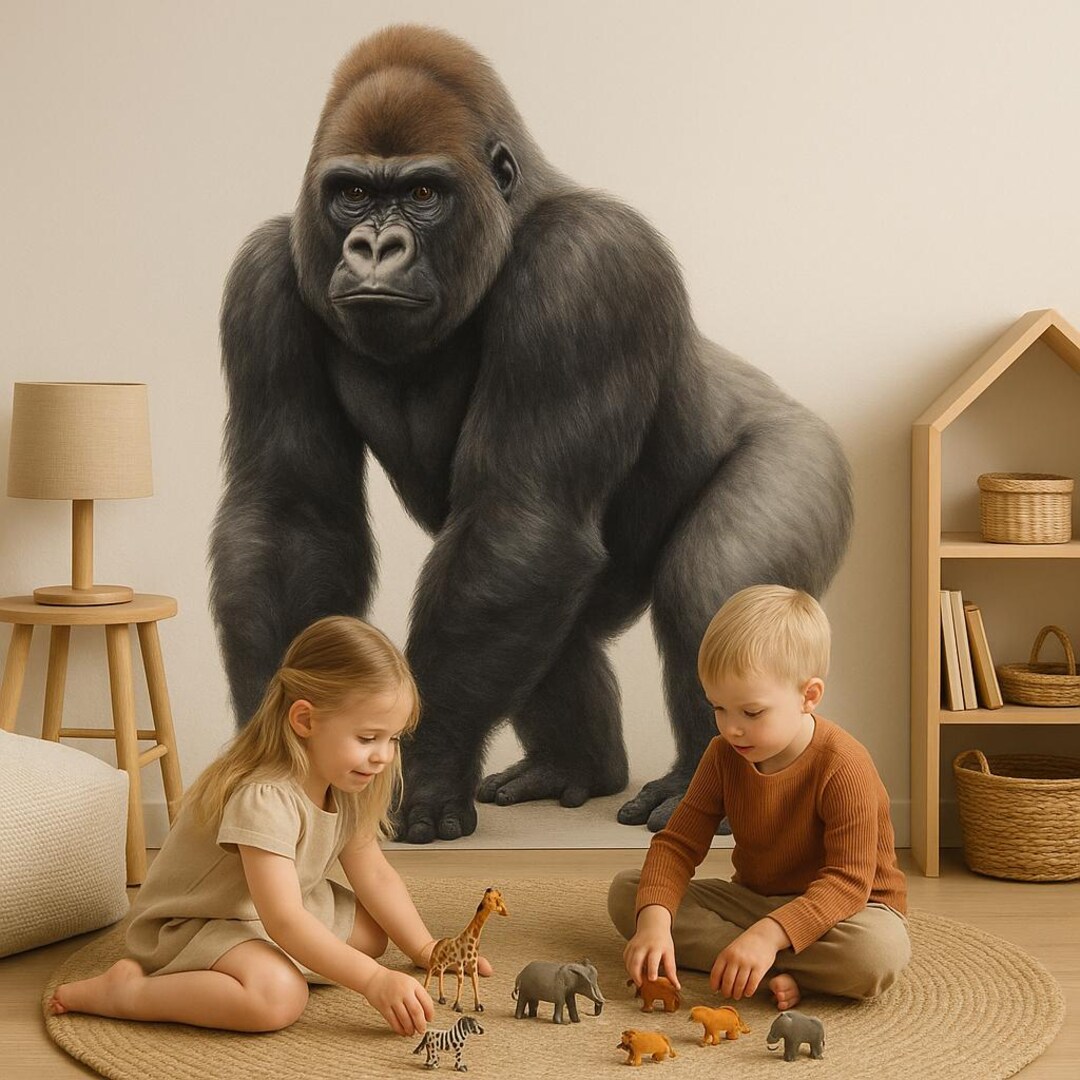 Gorilla Wall Decal | Jungle Safari Wall Sticker | Giant Gorilla Nursery ...