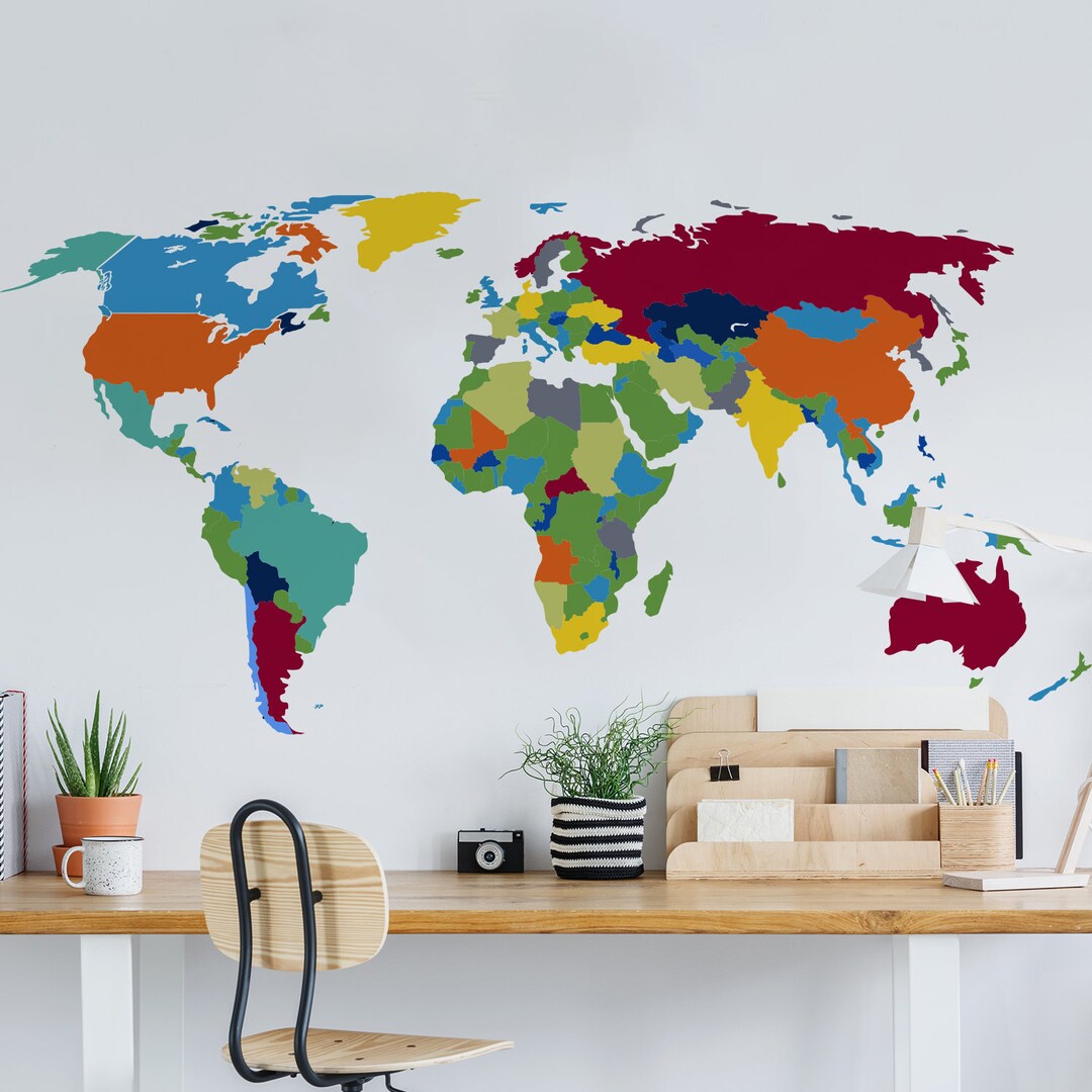 World Map Wall Sticker for Home Decor - Large Realistic Travel Atlas ...