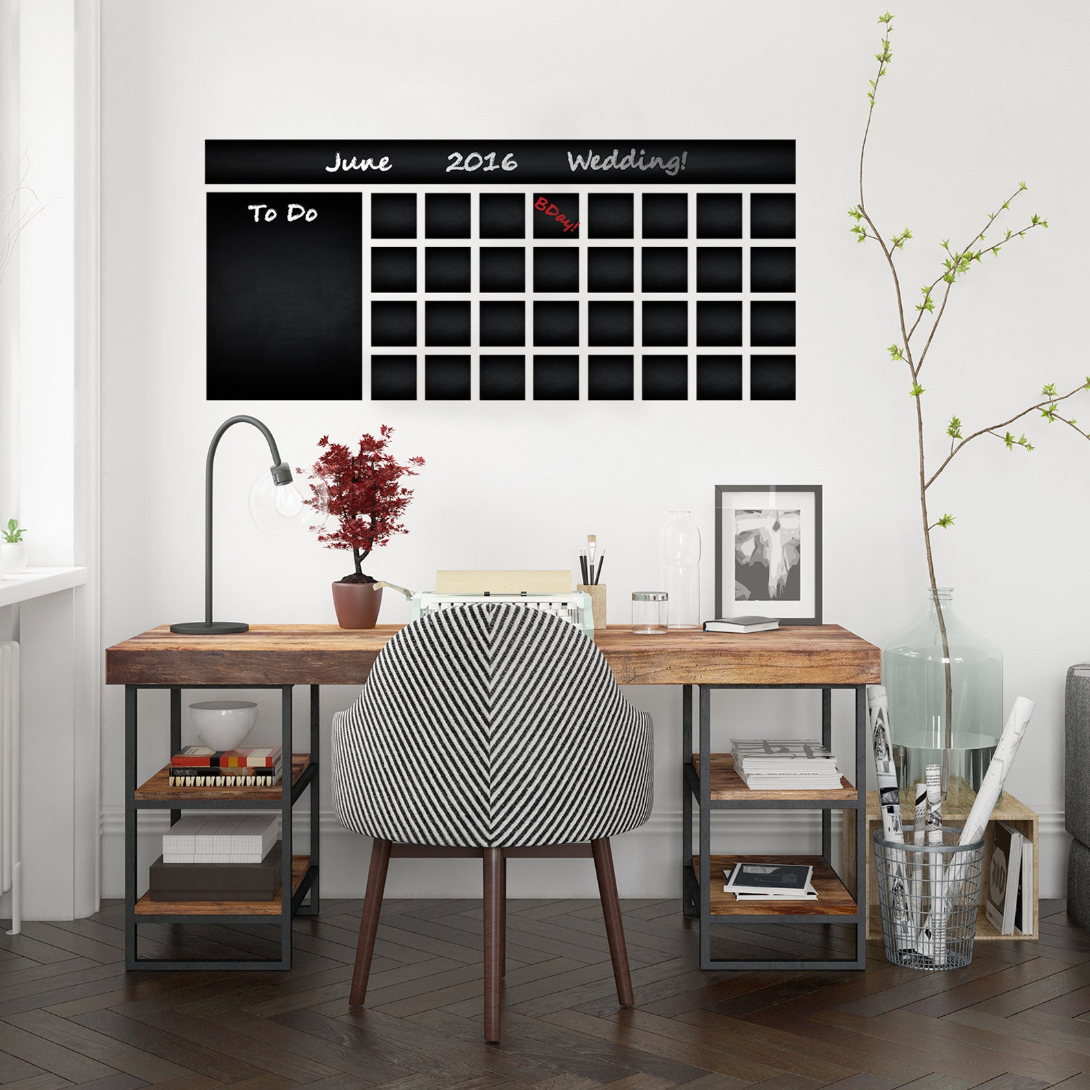 Office Calendar Chalkboard Vinyl Sticker - Editable Organizer Dry Erase ...
