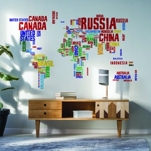 World Map Vinyl Wall Sticker - Country Name Word Kid Large Art Decor ...