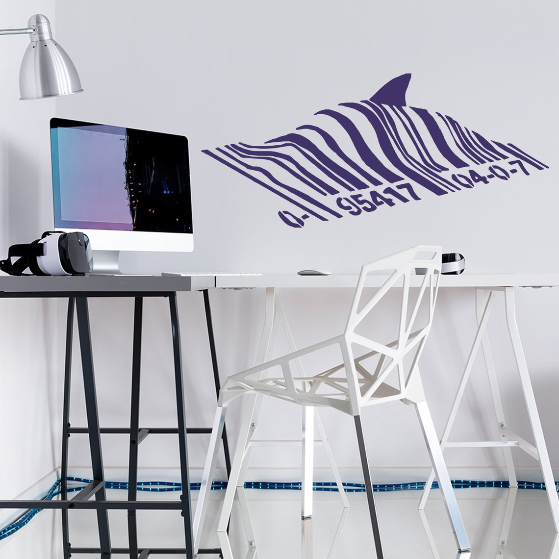 Banksy Barcode Shark Wall Sticker - Swimming Fish Under Bar Code Vinyl ...