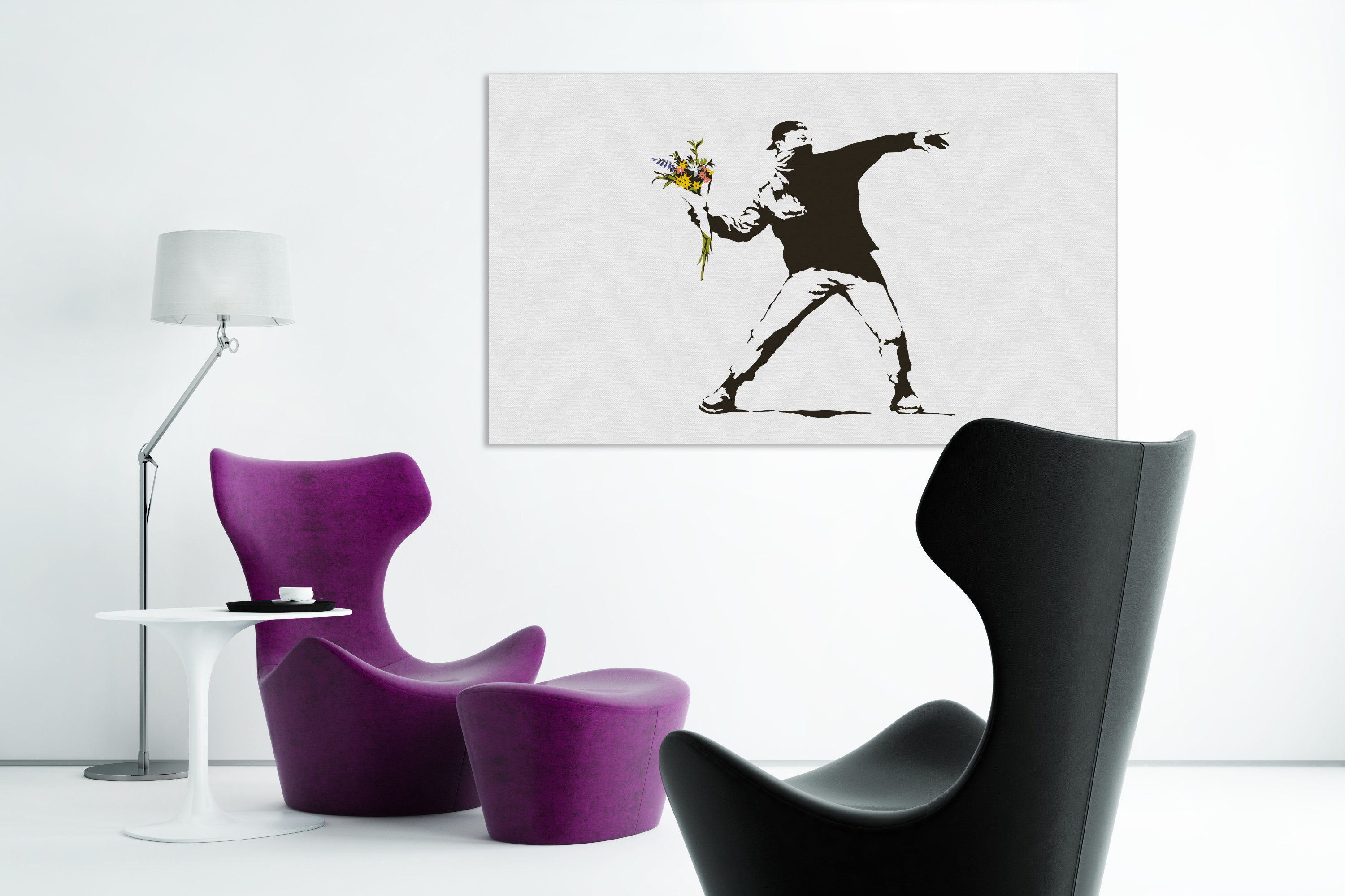 Banksy Throwing Flower Art Canvas Thrower Man Painting - Etsy