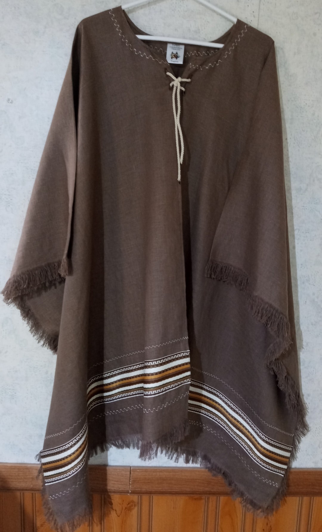 Elijah's Mantle 100% Cocoa Brown Linen Poncho Shawl With Matching ...